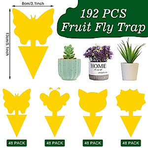Qualirey 192 Pcs Yellow Sticky Traps Fruit Fly Trap Gnat Traps Gnat Killer 3.15 x 5.12 Inch for Mosquito Bug Fungus Gnat Fruit Fly Kitchen Indoor Outdoor Houseplants 4 Shapes