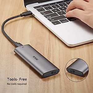 SSK Aluminum M.2 to USB NVMe SATA SSD Enclosure Reader, Tool-Free USB 3.2 Gen 2 10Gbps NVMe PCI-E 6Gbps SATA M-Key / B+M Key Solid State Drive External Adapter With UASP Trim, for SSDs 2242 2260 2280