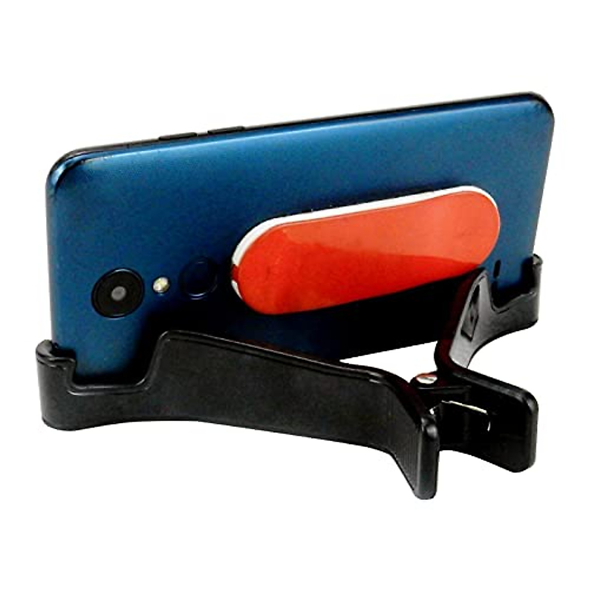 Universal Cell Phone Stand for Desk V Shape Tech Clip, Strong Spring Clamp with Soft Pad for Vertical and Horizontal Screen Viewing - Black