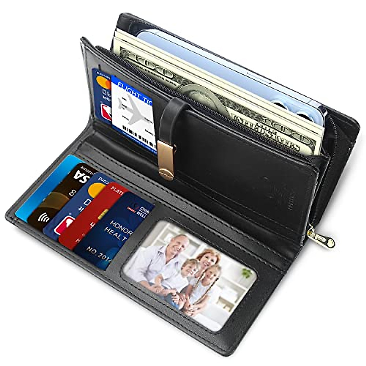 CornerLife Womens Slim Wallet Bifold with Letter Print Credit Card Holder with Zipper Pocket PU Leather Wallets for Women with Snap Closure (Black)
