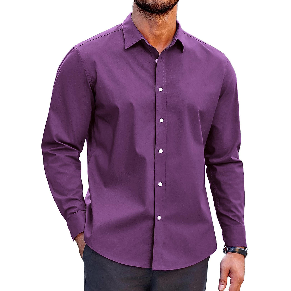 COOFANDY Casual Button Up Shirt for Men Slim Fit Dress Shirt Long Sleeve Dark Purple