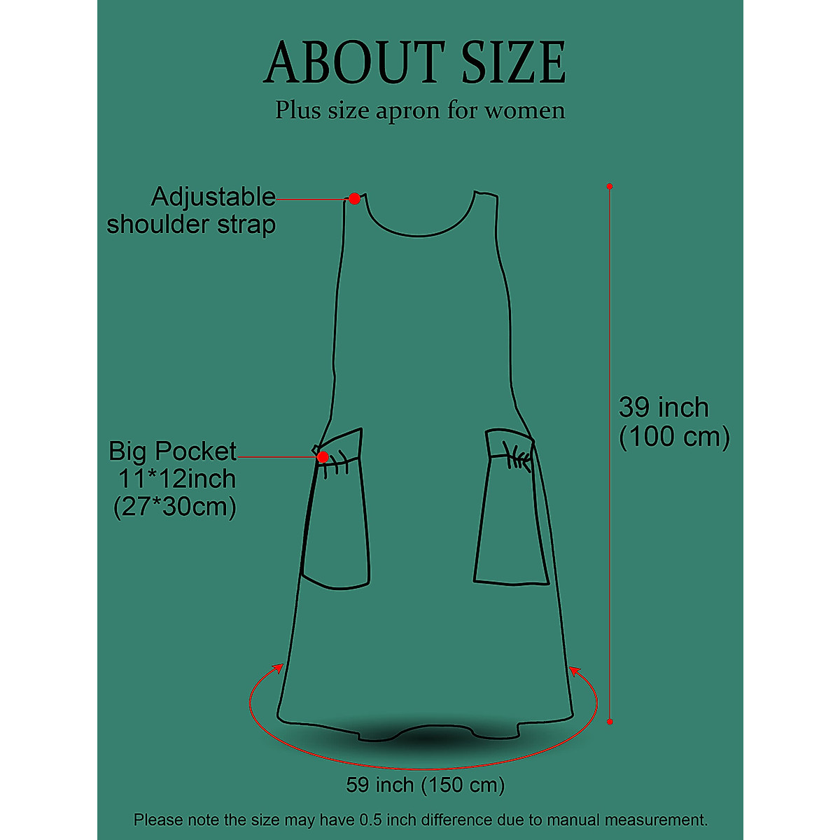 APRONNER Big Plus Size Aprons for Women with Pockets Cotton Linen Baking Kitchen Cooking Pastoral Style
