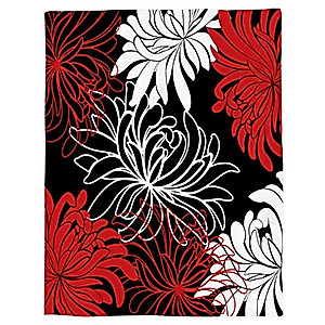 COLORSUM Soft Flannel Throw Blanket Chrysanthemum Flower Red Black White Cozy Plush Bed Blanket Lightweight Throw for Sofa Couch Bed 50 x 60 inches