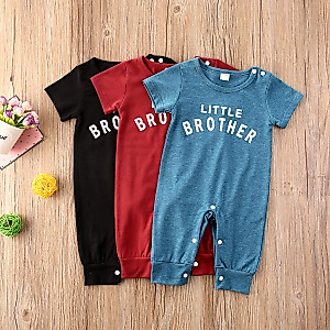 hwojjha Newborn Baby Boy Romper Clothe, Little Brother Romper Short Sleeve Jumpsuits One Piece Outfit (blue, 0-3 months)