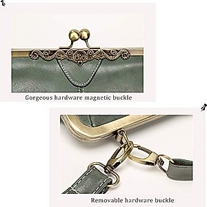 Women Vintage Small Retro Handbags Kiss Lock Crossbody Purse Frosted Leather Messenger Bag Tote
