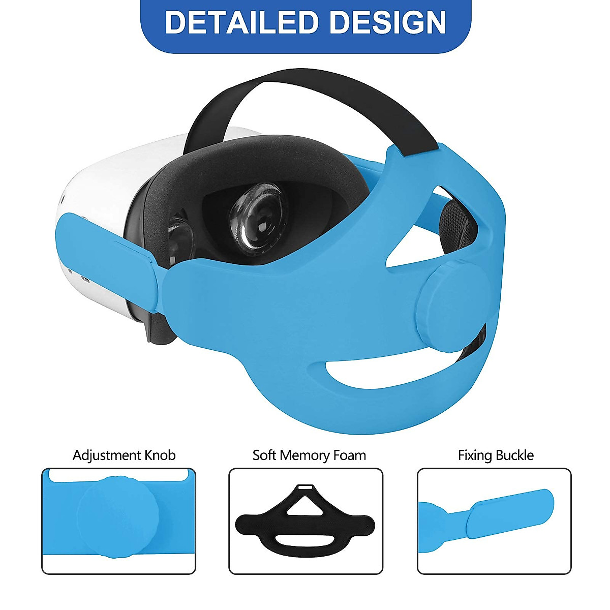 MASiKEN K6 Adjustable Replace Elite Head Strap for Oculus Quest 2, Enhanced Support and Comfort Head Pad Cushion,Reduce Head Pressure,Optimize Interface Fillet and Headstock Angle (Blue)