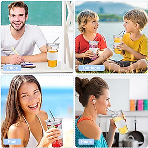 2 pcs Iced Coffee Cups with Lids, 16 oz Glass Cups with Lids and Straws, Reusable Tumbler with Silicone Sleeve, Wide Mouth Can Shaped Drinking Glasses for Coffee Juice Water Smoothie (White)