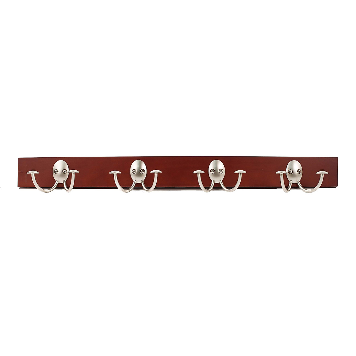 Spectrum Diversified Stratford Wood Hook Rack with 4 Double Satin Nickel Hooks, Walnut Finish