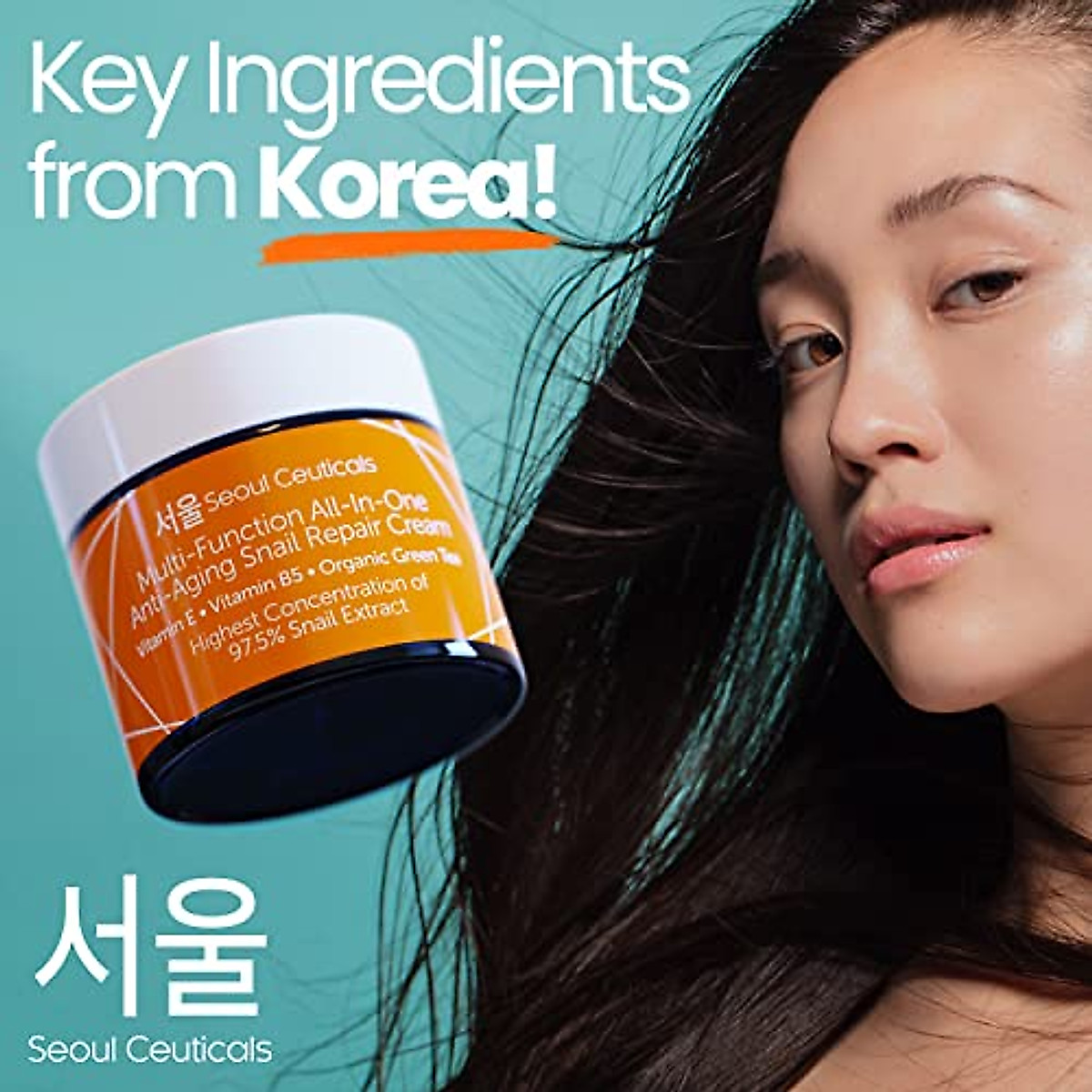SeoulCeuticals Korean Skin Care 97.5% Snail Mucin Repair Cream - Korean Moisturizer Day Night Cream Snail Mucin Extract - All In One Recovery Power For The Most Effective K Beauty Routine 2oz