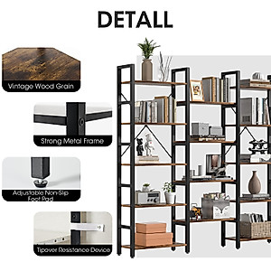 oneinmil Triple Wide 5-Shelves Corner Bookcase Industrial Vintage Wood Style Large Open Bookshelves for Home&Office (Brown, 5-Tier)
