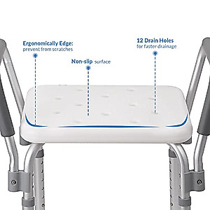 AW Medical Bath Shower Seat Adjustable Height Bathtub Bench Chair Stool with Armrest Back for Safety Support 220lbs