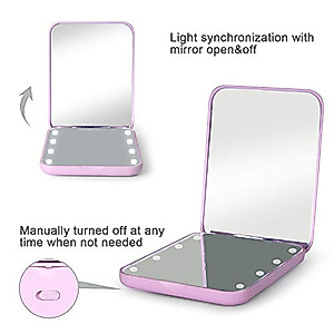 wobsion Compact Mirror, Magnifying Mirror with Light, 1x/3x Handheld 2-Sided Magnetic Switch Fold Mirror,Small Travel Makeup Mirror,Pocket Mirror for Handbag,Purse,Gifts for Girls(Purple)