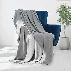Yoofoss 100% Cotton Knitted Throw Blanket 75" x 55", Breathable Cozy Neutral Thermal Bed Blanket, All Season Decorative Throw Blanket for Couch, Bed, Home Decor, Grey