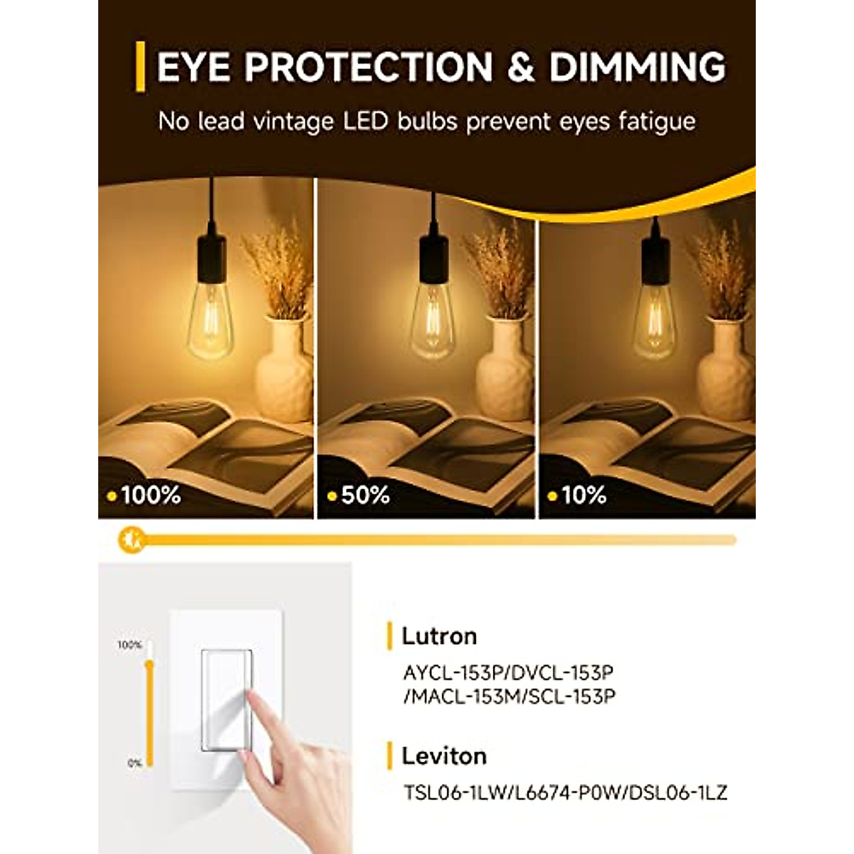 UNILAMP E26 LED Bulb 60 Watt Equivalent Dimmable, 6W Edison Light Bulb, 2700K Warm White, 600LM, ST64 E26 Edison Dimmable Bulb, Vintage LED Filament Bulbs, 2 Pack