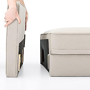 Mellow HANA Modern Linen Fabric Loveseat / Sofa / Couch with Armrest Pockets, Sand Grey