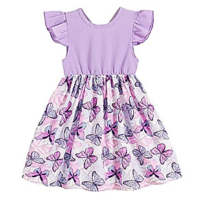 Toddler Girls Dress Butterfly Print Ruffle Sleeveless Baby Girl Dresses (Sister-Backless Dress, 2-3 Year)