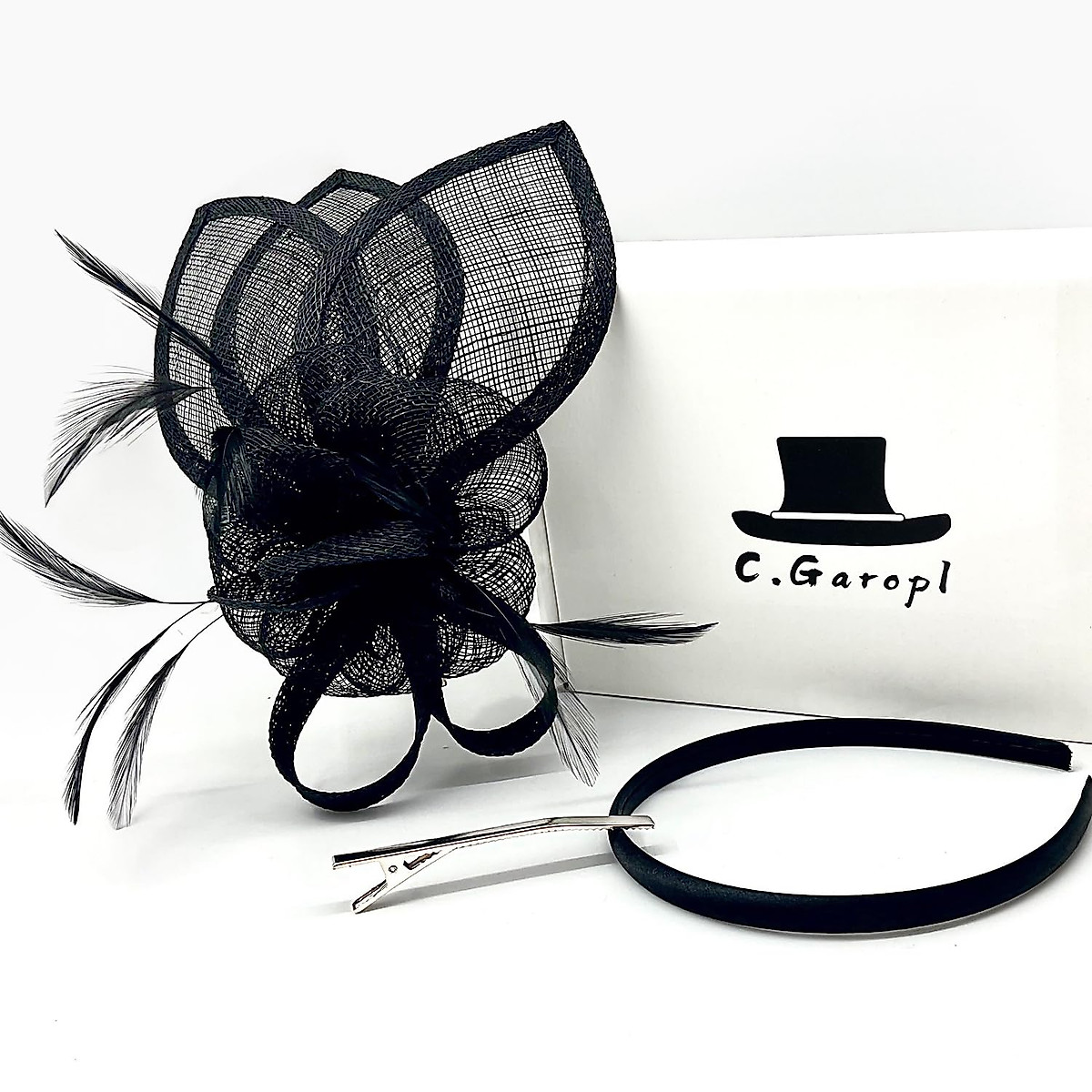 C.Garopl Accessories Fascinators Hats Women Vintage Wedding Fashion Headband Clip Church Cocktail Dresses Headwear Tea Party (Black-01)