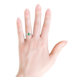 Angara Natural 0.35 Ct Emerald and 0.25 Ct Diamond Halo Ring for Women in 14K White Gold (Grade-AAA | Size-6x4mm) | May Birthstone, Birthday, Engagement, Anniversary Jewelry Gift For Women