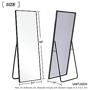 MIRUO Full Length Mirror, 64" x 21" Aluminum Alloy Frame Floor Mirror with Stand, Large Bedroom Mirror, Free Standing or Wall Mounted or Leaning Against Wall, Black