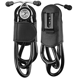 Beautyflier Soft Leather Stethoscope Holder with Clip for All Models: Littmann, ADC, MDF, Adscope, Stethoscope Holder Carrier Perfect for Physicians, Nurses, EMT