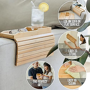 Couch Cup Holder Tray Couch Caddy Anti-Slip Bamboo Sofa Arm Tray *2-Pack* Organizer for Remote Control, Drinks, Snacks, Phone,- Foldable and Easy to Clean, Movie Must-Haves, Armchair Accessories