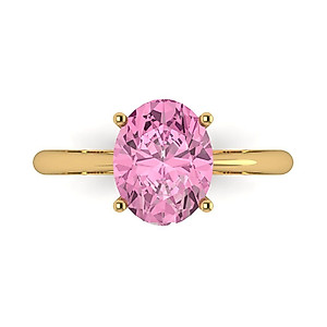 Clara Pucci 2.4ct Oval Cut Solitaire Pink Simulated Diamond Cubic Zirconia Bridal Designer Wedding Anniversary Ring 14k Yellow Gold