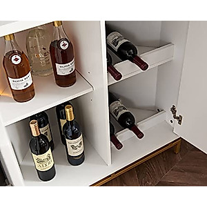 Home Source 68" Liquor Cabinet with Half Moon Handles and Metal Base, Ideal for Bars & Wine Cabinets and Kitchen Storage Cabinets, Wine Bar Cabinet with Storage for Kitchen,Dining Room,White