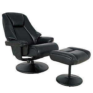 JC HOME Leather Air Swiveling Recliner,Powder Coating Base with Cover and Matching Ottoman, Black