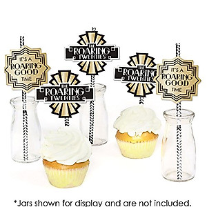 Roaring 20's - Paper Straw Decor - 1920s Art Deco Jazz Party Striped Decorative Straws - Set of 24