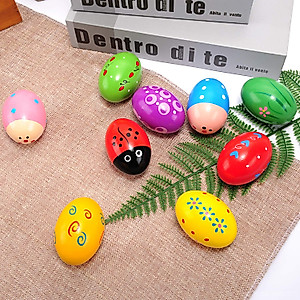 Easter Wooden Egg Shakers Maracas for Party Favors, Classroom Prize Supplies and Percussion Musical Instrument(9 PCS)