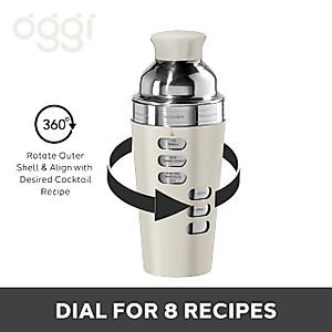 OGGI Dial A Drink Cocktail Shaker-23oz Stainless Steel Shaker, 8 Recipes, Stainless Steel Lid has Built In Strainer, Ideal Cocktail Mixer, Martini Shaker, Margarita Shaker & More, Stainless
