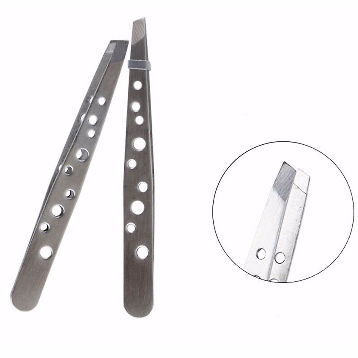 DIEWU Stainless Steel Tweezers for Eyebrows Bevel Precision Tweezers with Sharp Needle, Threading Tweezers Makeup Tools,Silver,(AMX3R035T7US)