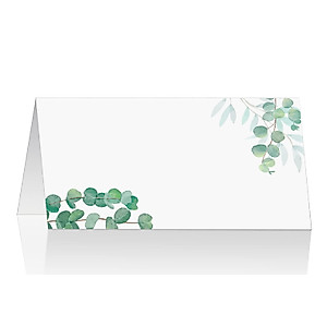 RokAPary Eucalyptus Tented Table Place Cards, for Wedding, Bridal Shower, Bachelorette or Engagement Party, Dinner Parties, Banquets, Easy Folding, 2"x3.5" Pack of 50 Cards, Made in USA