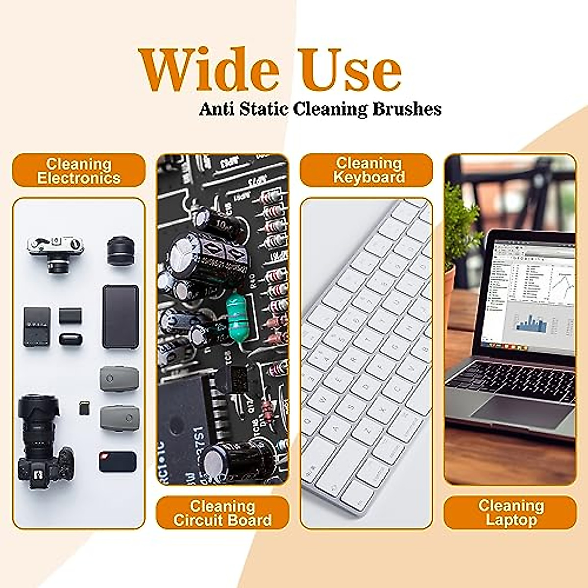 Small Portable Nylon Anti Static Brushes Electronics Computer Keyboard Laptop Cleaning Brush Kit (Black, Set of 8)