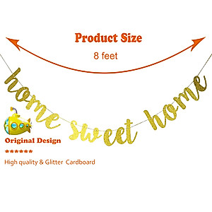 Starsgarden Glitter Gold Home Sweet Home Banner for Housewarming Patriotic Military Decoration Family Party Supplies Cursive Bunting Photo Booth Props Sign(Gold Sweet Home)