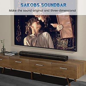SAKOBS Sound Bars for TV, Three Equalizer Mode Audio Speaker for TV with Built-in 4 Speakers, 37 Inch Wired & Wireless Stereo Soundbar, Optical/Aux/RCA Connection, Remote Control