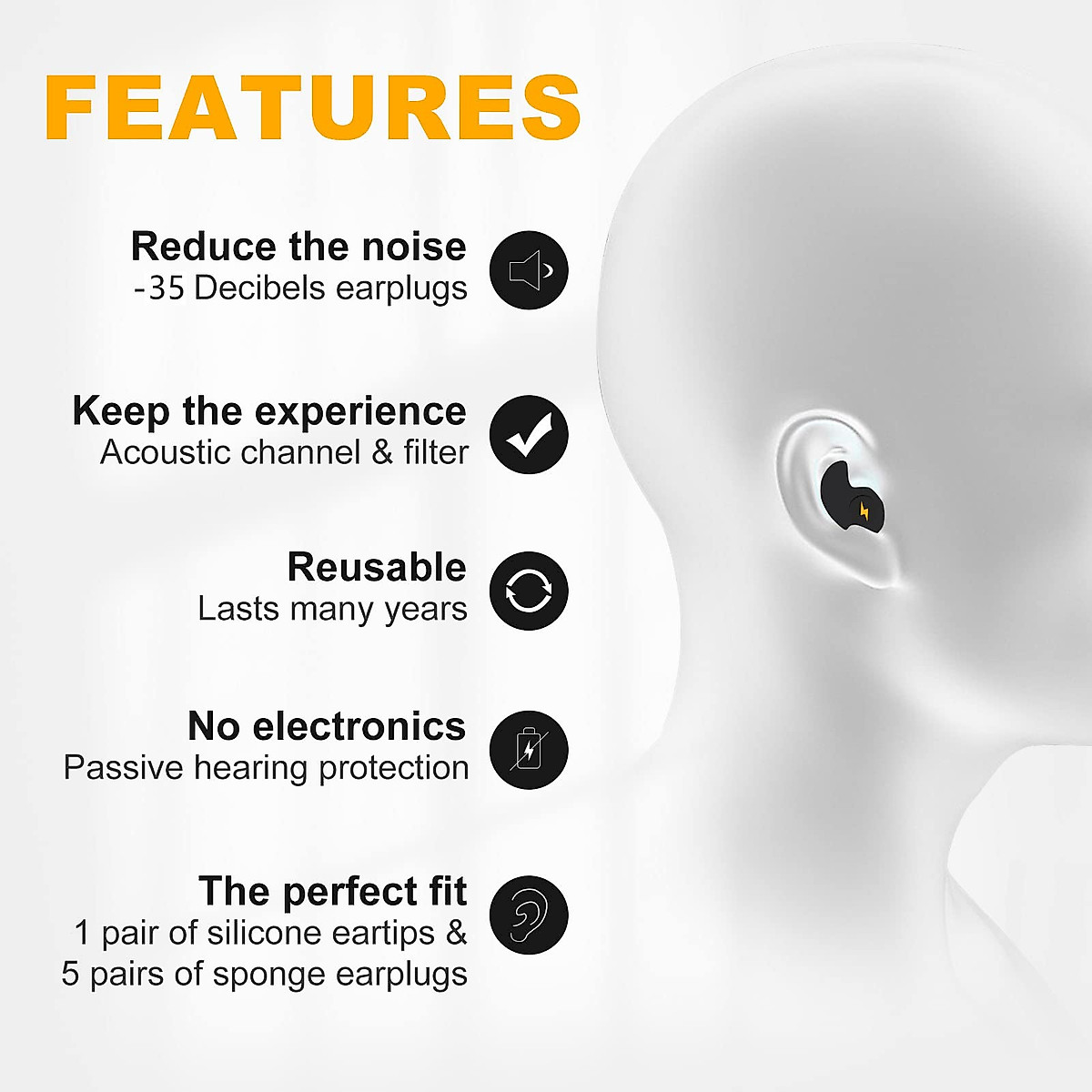 Ear Plugs for Sleeping Noise Cancelling,6 Pairs Comfortable Silicone Sound Blocking Earplugs, Reusable Washable Earplugs for Sleeping, Work, Study, Snoring,Concerts and Hearing Protection