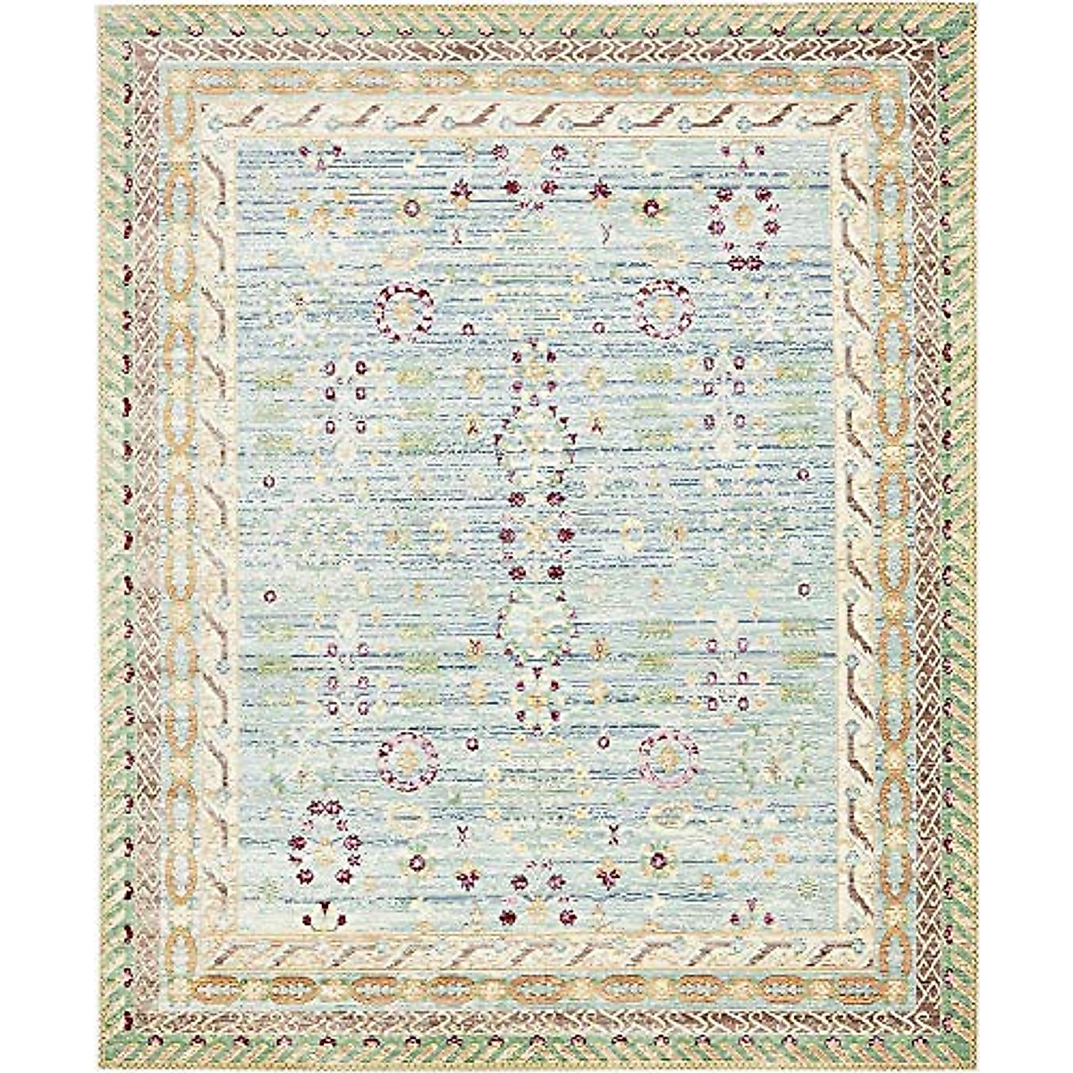 Unique Loom Austin Collection Traditional Border, Floral, Vintage Area Rug, 8' 0" x 10' 0", Blue/Green