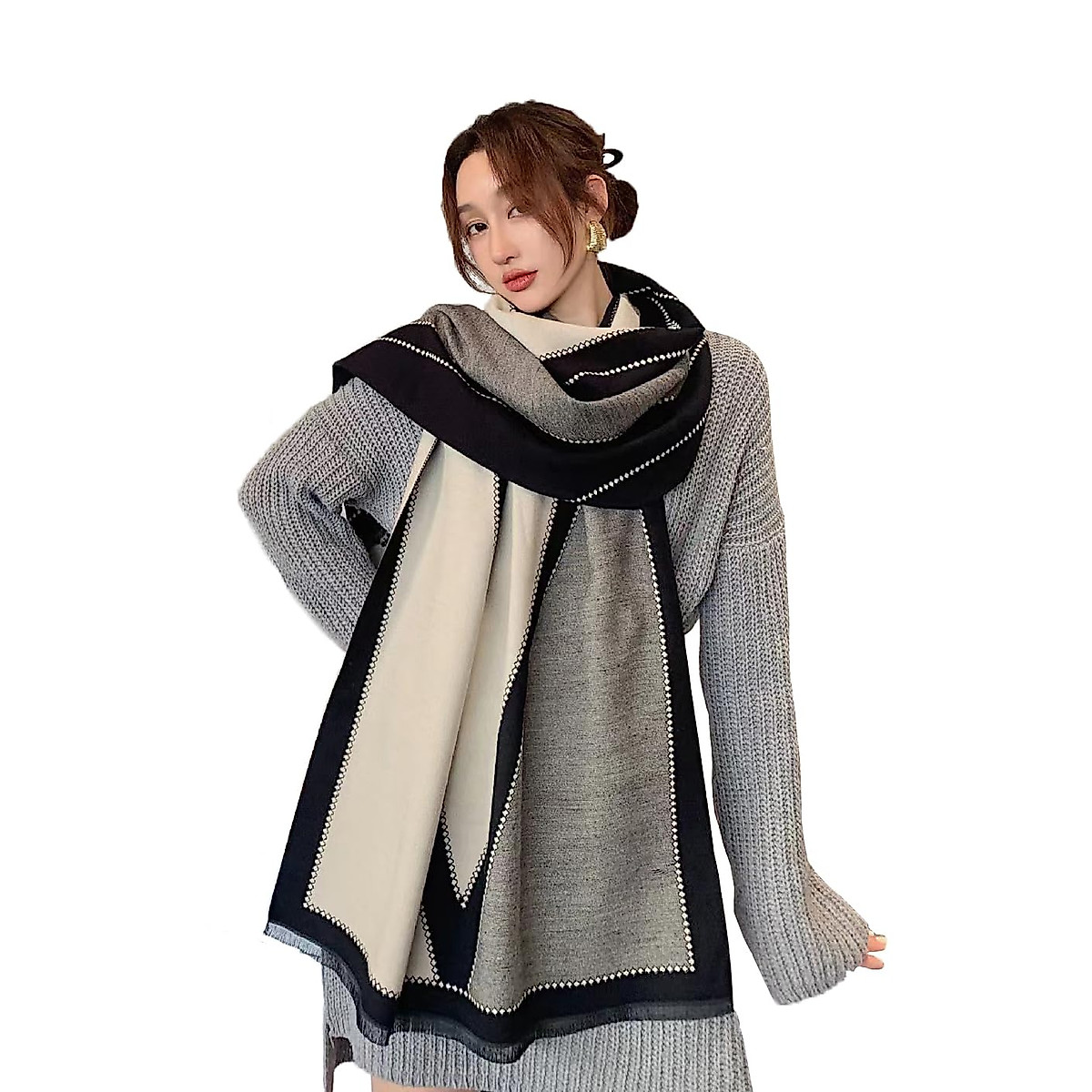 Large Pashmina Shawls and Wraps for Women Evening Dresses Extra Long Soft Cashmere Feel Birthday Gifts Throw Warm Winter Womens Fall Scarfs Shawls and Wraps for Wedding Christmas in White and Black