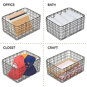 mDesign Farmhouse Metal Bathroom Storage Organizer Bin Basket for Vanity, Towels, Cabinets, Shelves - Holds Sponges, Make-Up, Shampoo, Conditioner, Cosmetics, Hand Towels - 12" x 9" - 6 Pack - Bronze