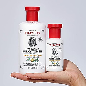 Thayers Milky Hydrating Face Toner with Snow Mushroom, Hyaluronic Acid and Elderflower, Dermatologist Recommended Gentle Alcohol Free Facial Skincare for Dry and Sensitive Skin, Paraben Free, 3 FL oz