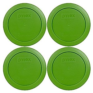 Pyrex 7200-PC Lawn Green Round 2 Cup Plastic Storage Lid, Made in USA - 4 Pack