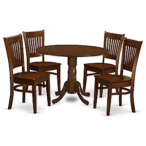 East West Furniture DLVA5-ESP-W 5 Piece Kitchen Table Set for 4 Includes a Round Dining Room Table with Dropleaf and 4 Solid Wood Seat Chairs, 42x42 Inch, Espresso