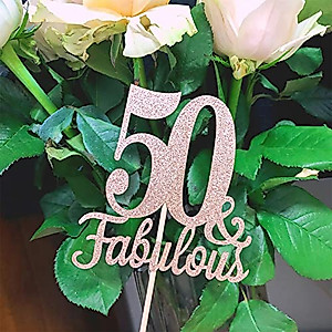 10-Pack Double Sided Rose Gold Fabulous and 50th Birthday Centerpieces for Tables, Number 50 Centerpiece Sticks, 50th Birthday Table Decorations for Women Men (Double Sided Giltter)