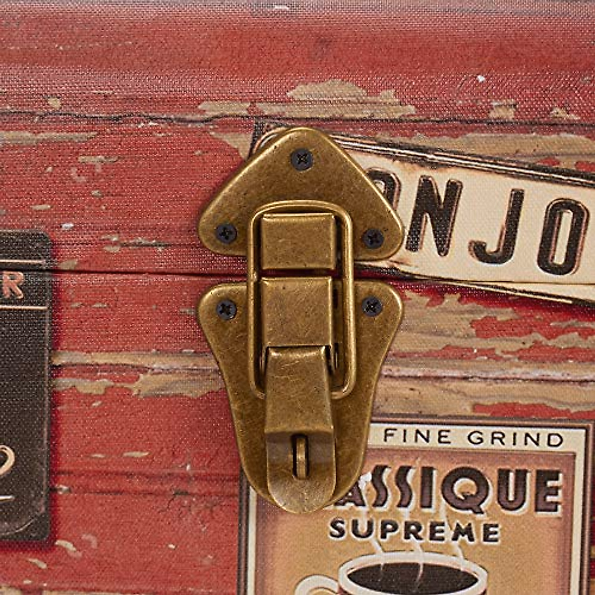 Household Essentials 9245-1 Medium Decorative Home Storage Trunk - Luggage Style - Coffee Shop Design , Orange