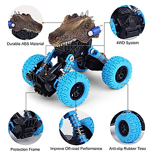 Yutin Dinosaur Car Toys for 2 3 4 5 Year Old Kids Boys, Dino Monster Trucks for Toddler, Pull Back Cars for Children Age 3-5 Christmas Birthday Gift