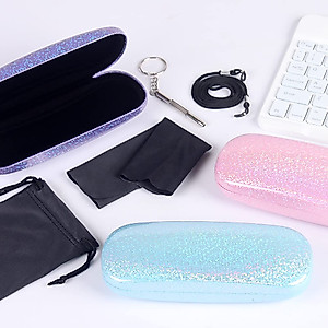 ADBGV 3Pack Unisex Hard Shell Glasses Case, Glasses Protector Case, Sunglasses Cases with Cleaning Cloth, Fixed Non-Slip Cord