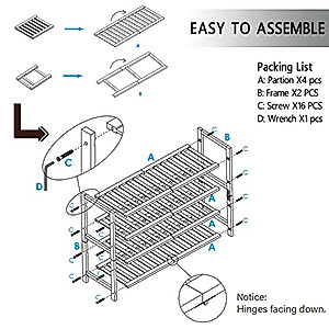 AKEYDIY Wooden Shoe Rack, 4 Tier Natural Pine Wooden Shoe Shelf, Slippers/Sneaker Rack Multi-Function Storage Organizer, Durable and Stable Free Standing Shoe Racks for Bedroom Closet (Wood)