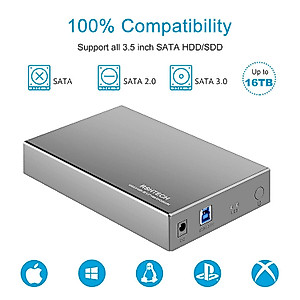 Hard Drive Enclosure RSHTECH USB 3.0 to SATA Aluminum External Hard Drive Dock Case for 3.5 inch HDD SSD up to 16TB Drives, Support UASP (RSH-339)