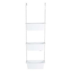 Bath Bliss 3 Tier Hanging Suction White Shower Caddy | Dimensions: 4"x 11.3"x 34.7" | 2 Hooks Mounted on Shower Head | Glass Shower Door | Great for Hold Bottles | Suction Cup Hold